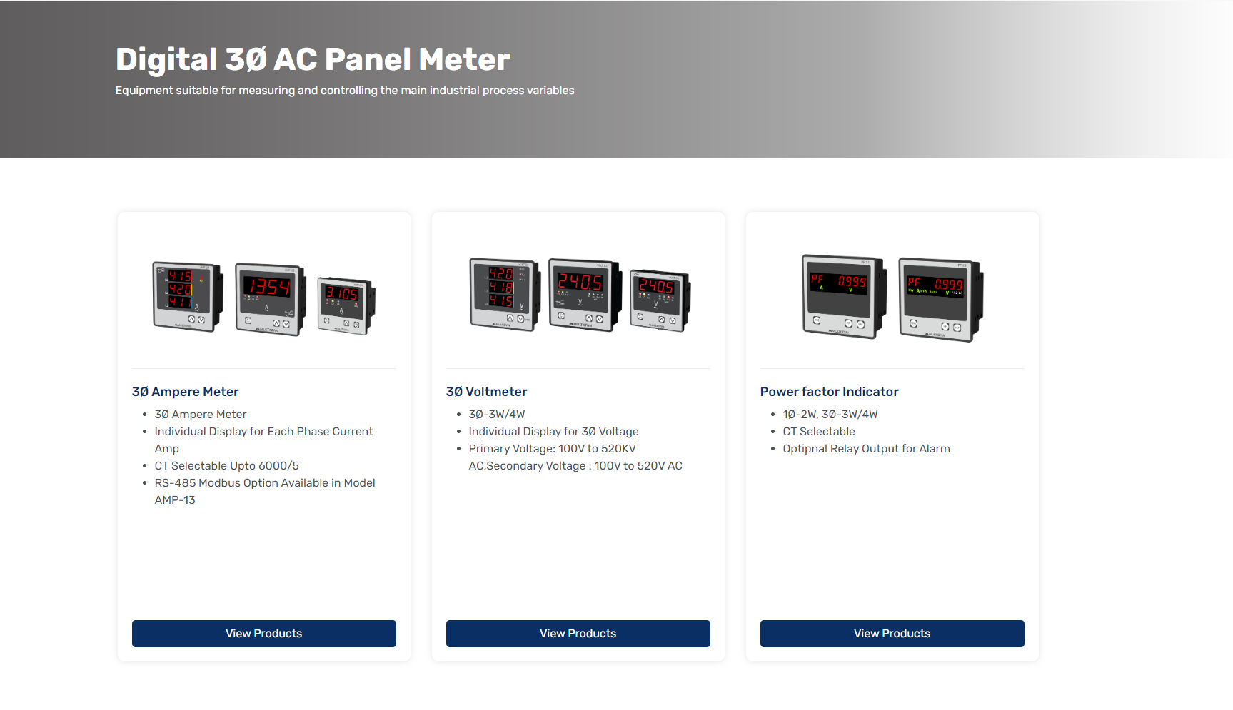 Digital 3 phase AC Panel Meter | Power and Energy Meter | Multispan